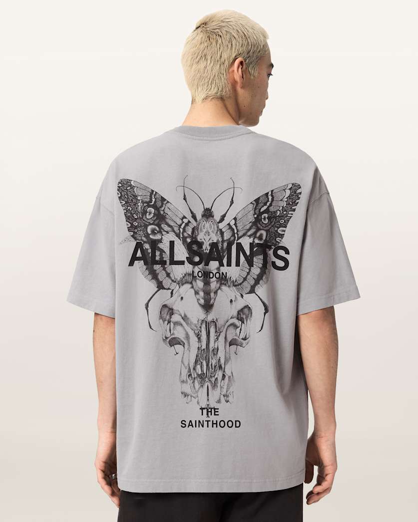 Hallis Oversized Graphic T-Shirt Pebble Grey | ALLSAINTS FR